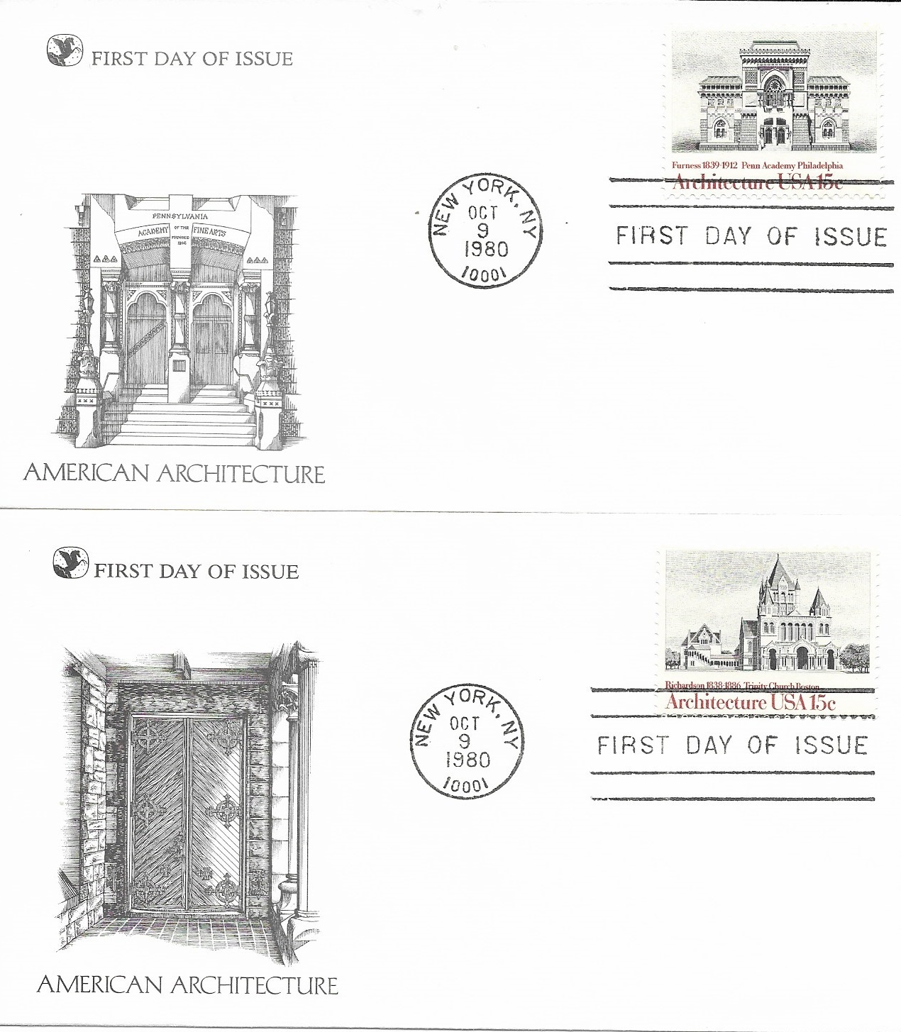 1980 FDC, #1838-1841, 15c American Architecture, Readers Digest (4 ...