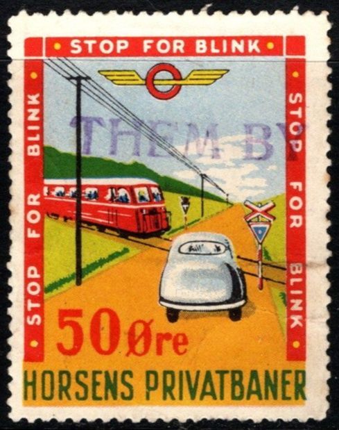 Vintage Denmark Private Railway Local Stamp 50 Ore Horsens Privatbaner ...