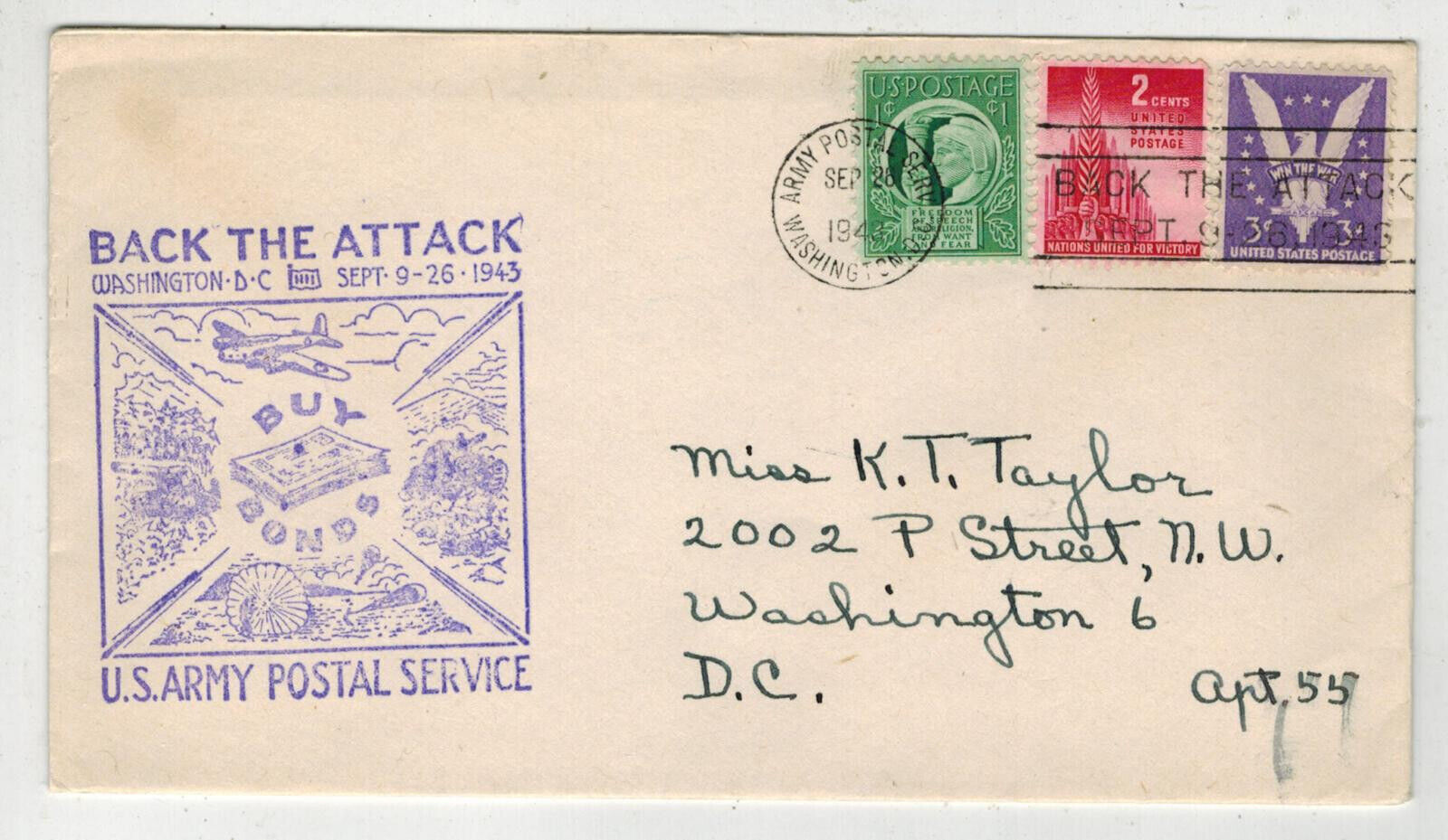 WW2 Patriotic 1943 Back the Attack Army Slogan Cancel & WIN the WAR SET ...