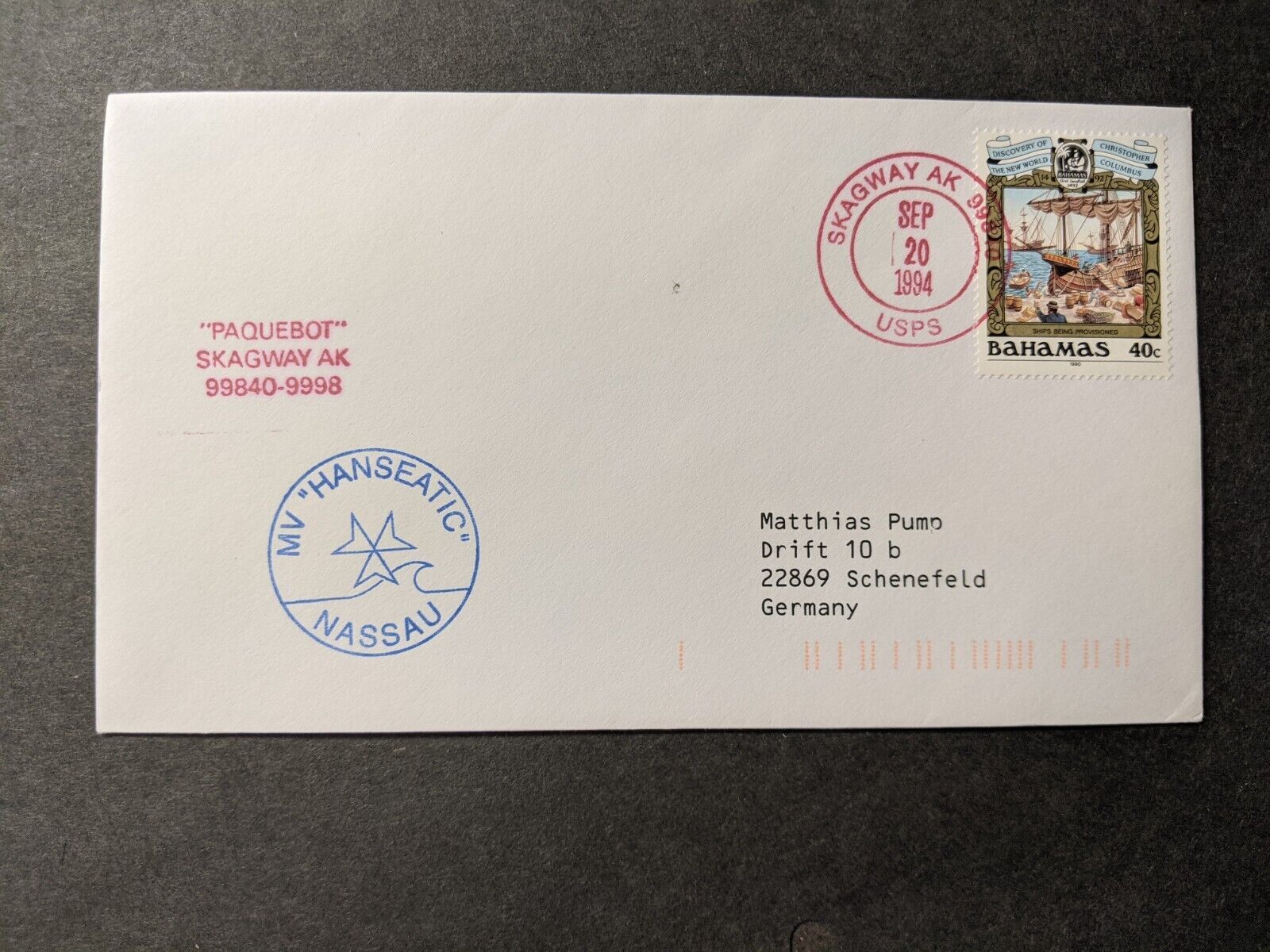 MV Hanseatic Naval Cover 1994 Nassau, Bahamas Paquebot Cachet Skagway ...