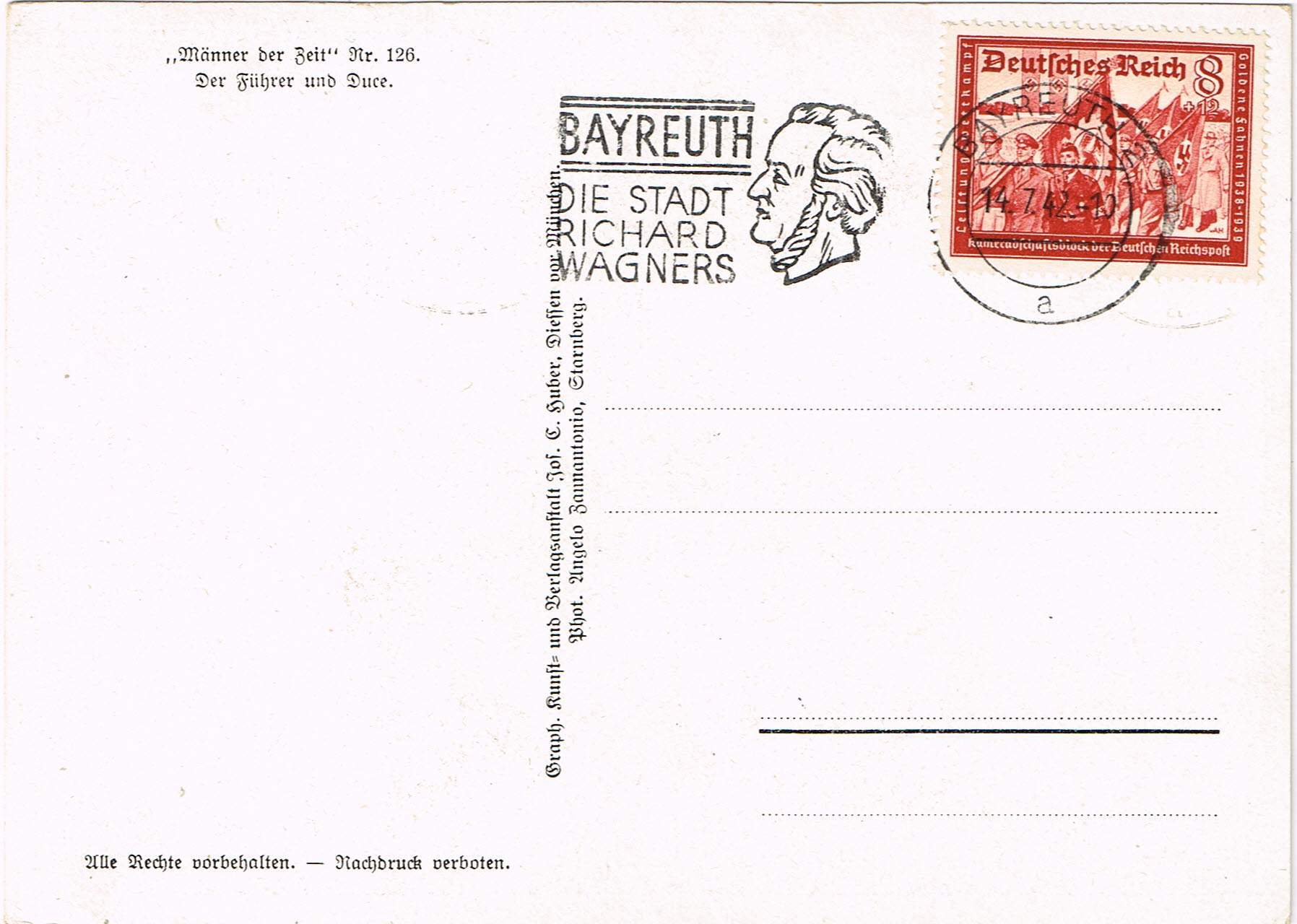 Germany,Sc.#B152A used, on Postcard with Hitler & Duce | Europe ...