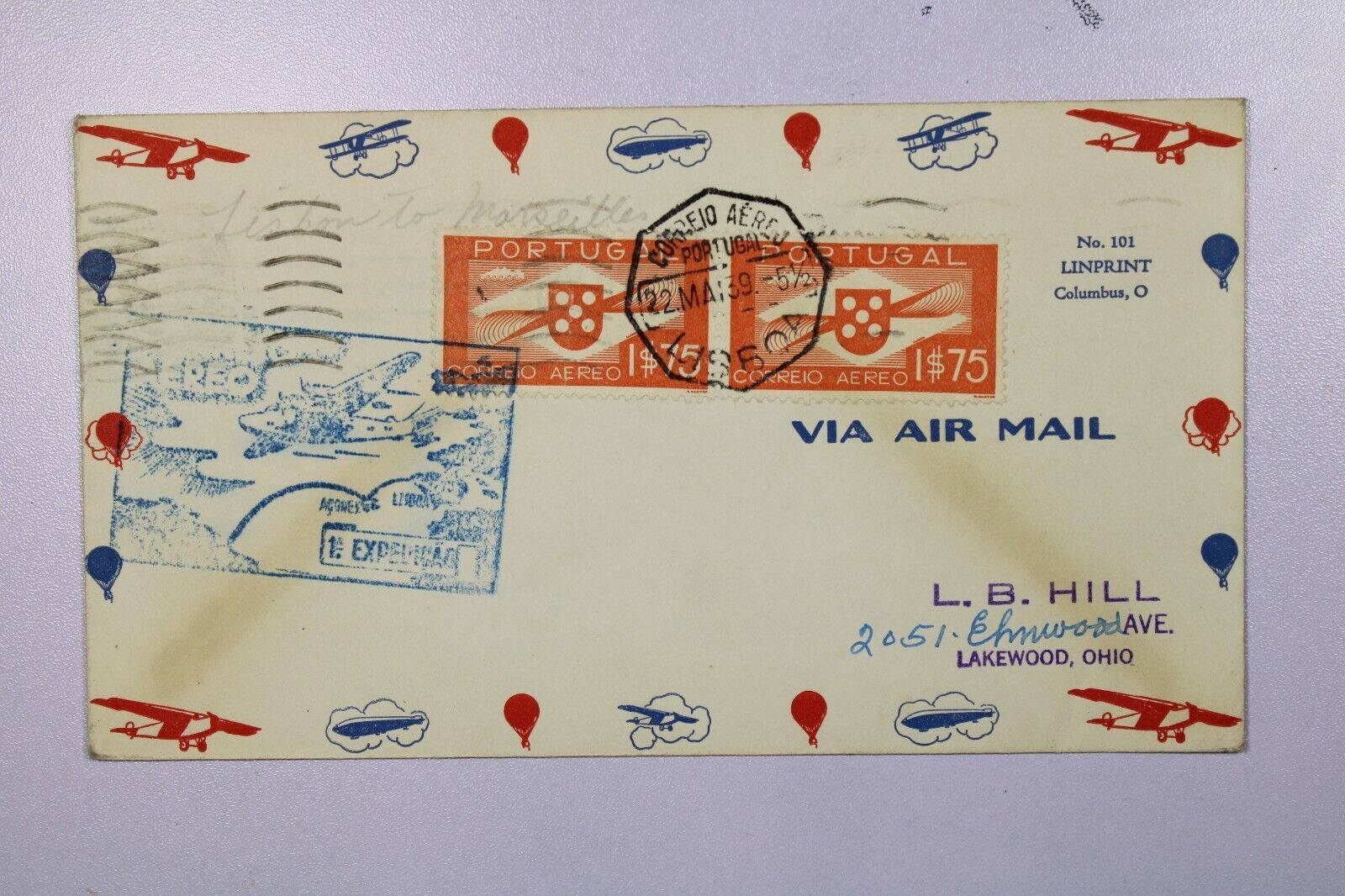 Portugal 1939 First Flight Cover Lisbon to Marseille - L38329 | Europe ...
