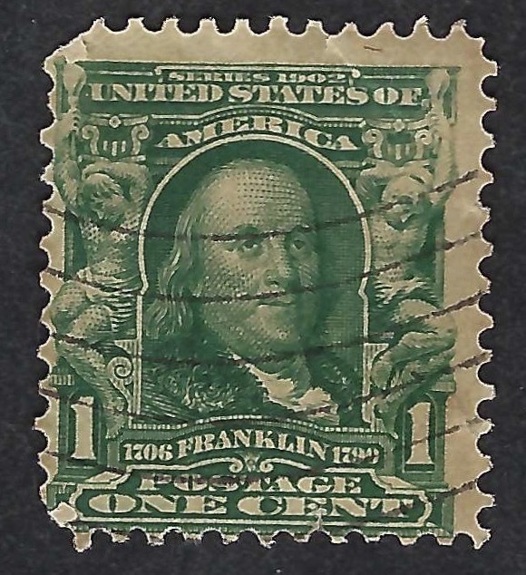 United States #300 1¢ Benjamin Franklin (1902-03). Blue green. VG. Used ...