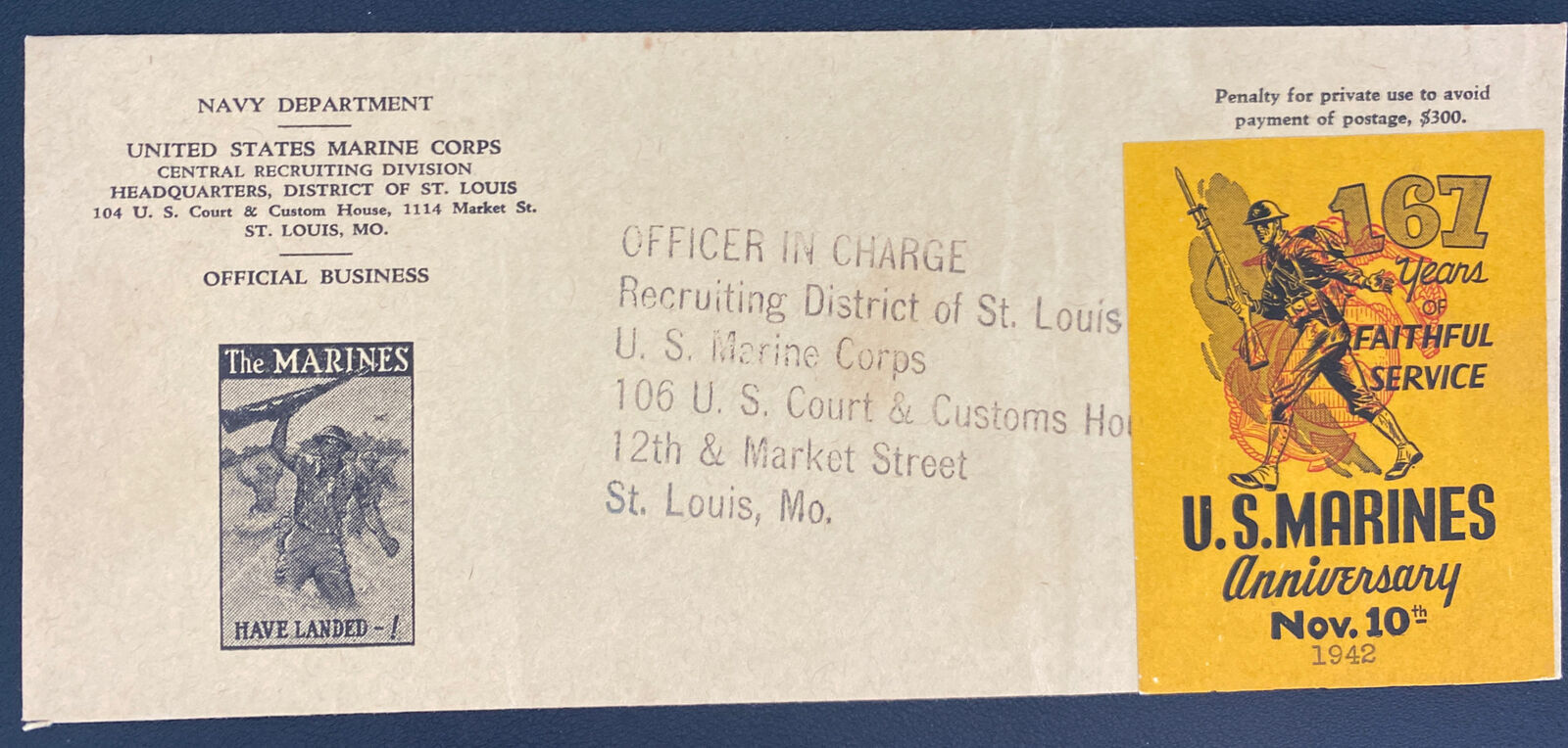 Mint US Navy Department Marines Corps Envelope 167 Years Of Faithful ...