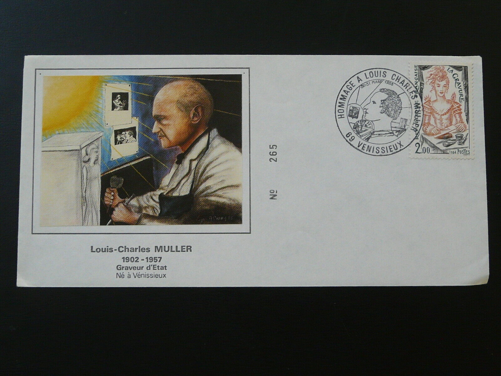 stamp engraving Louis Charles Muller commemorative cover 1985 (ref D20 ...