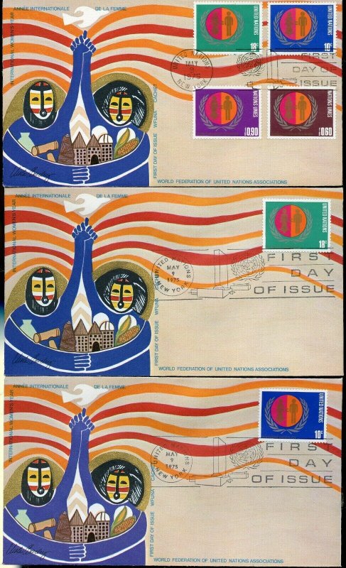 United Nations Wfuna 1975 Year of Women 3 Fdcs Cachet Design by Viola ...