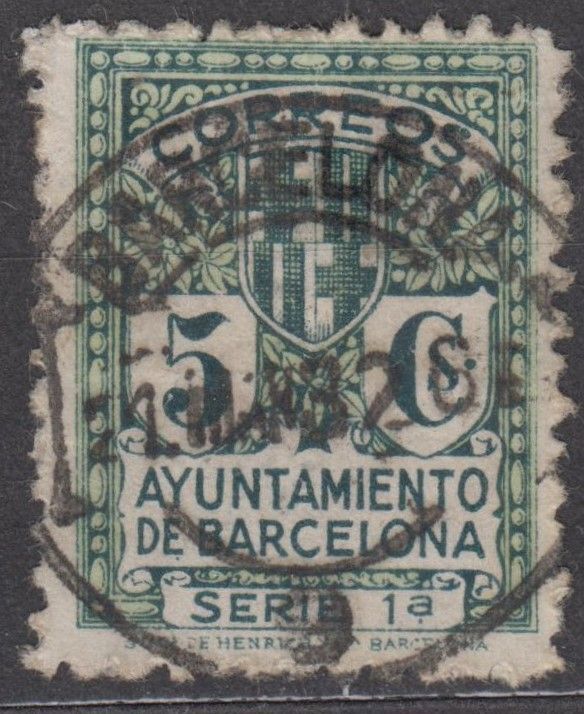 Spain Ayuntamiento de Barcelona 5 Cs. surcharge stamp 1932 used ...