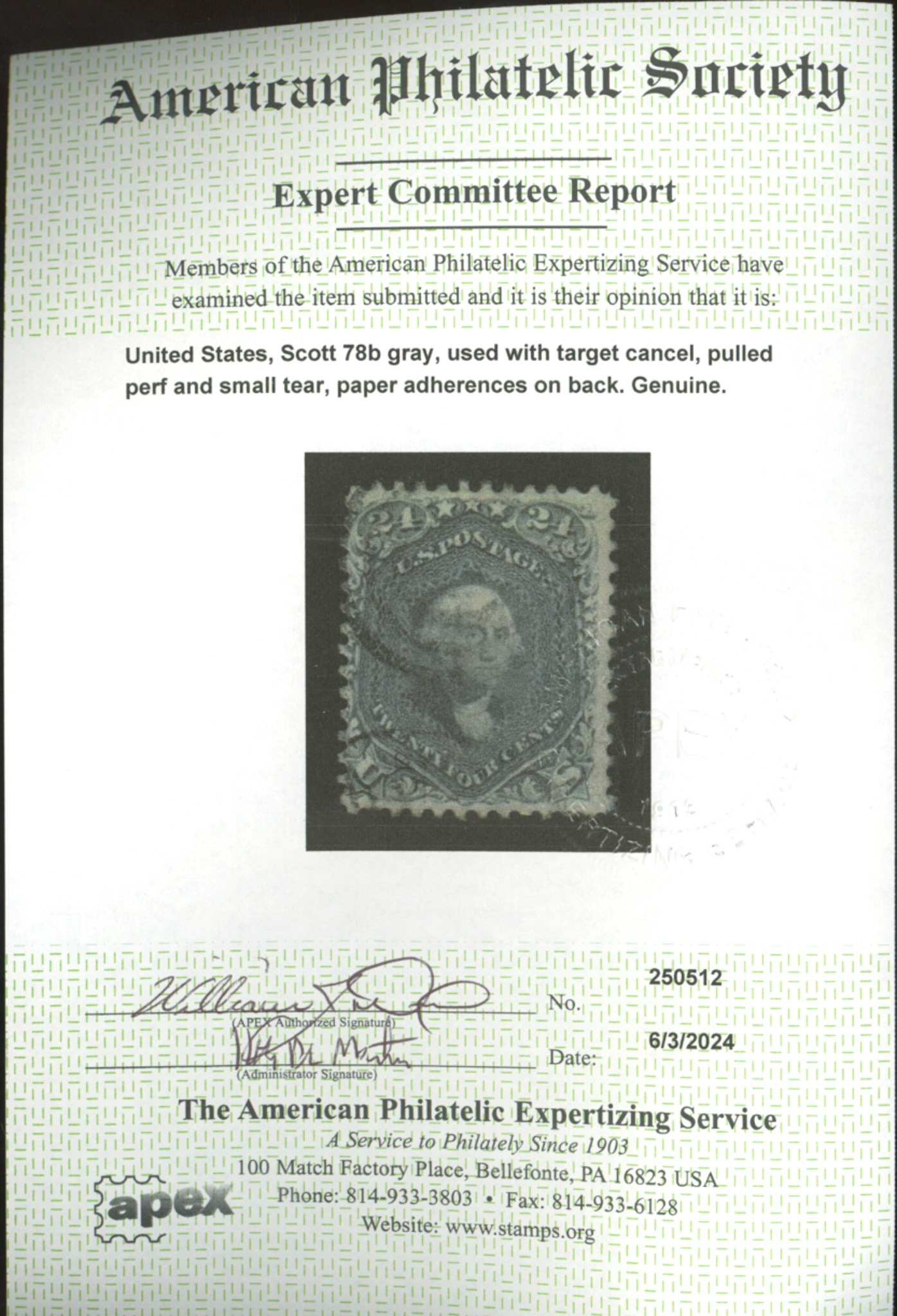 U.S. #78B Used With APS Cert | United States, General Issue Stamp ...