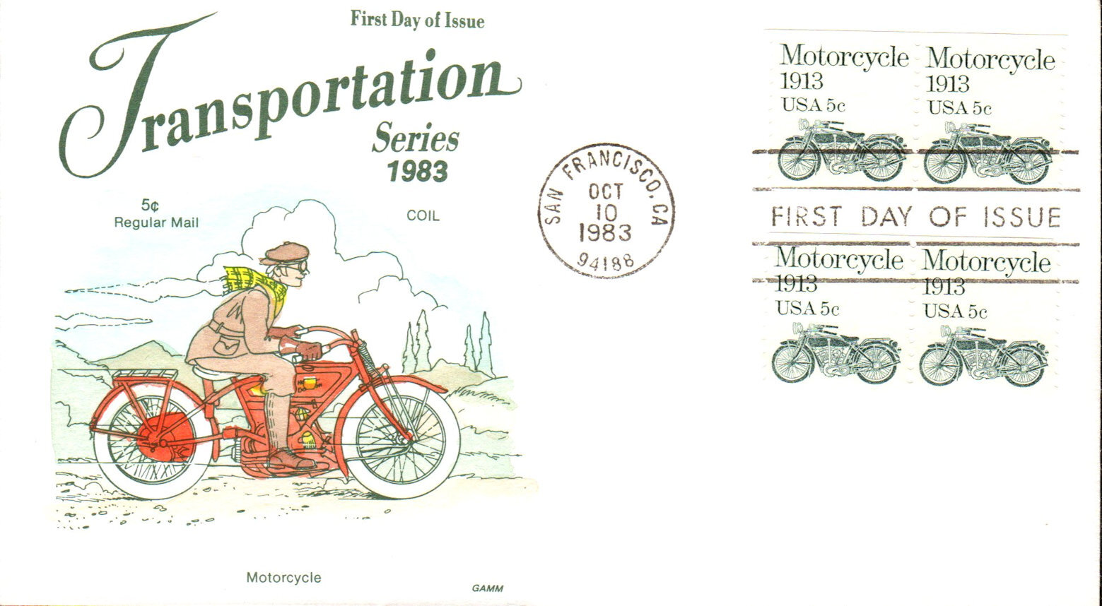 #1899 Motorcycle 1913 Gamm FDC | United States, General Issue Stamp ...