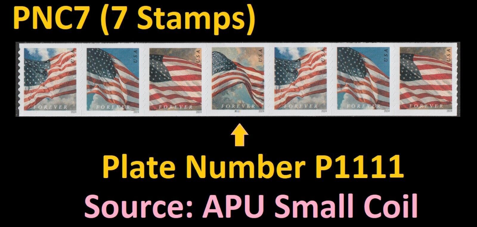 US Flag forever PNC7 APU P1111 (from small coil) MNH 2024 | United ...