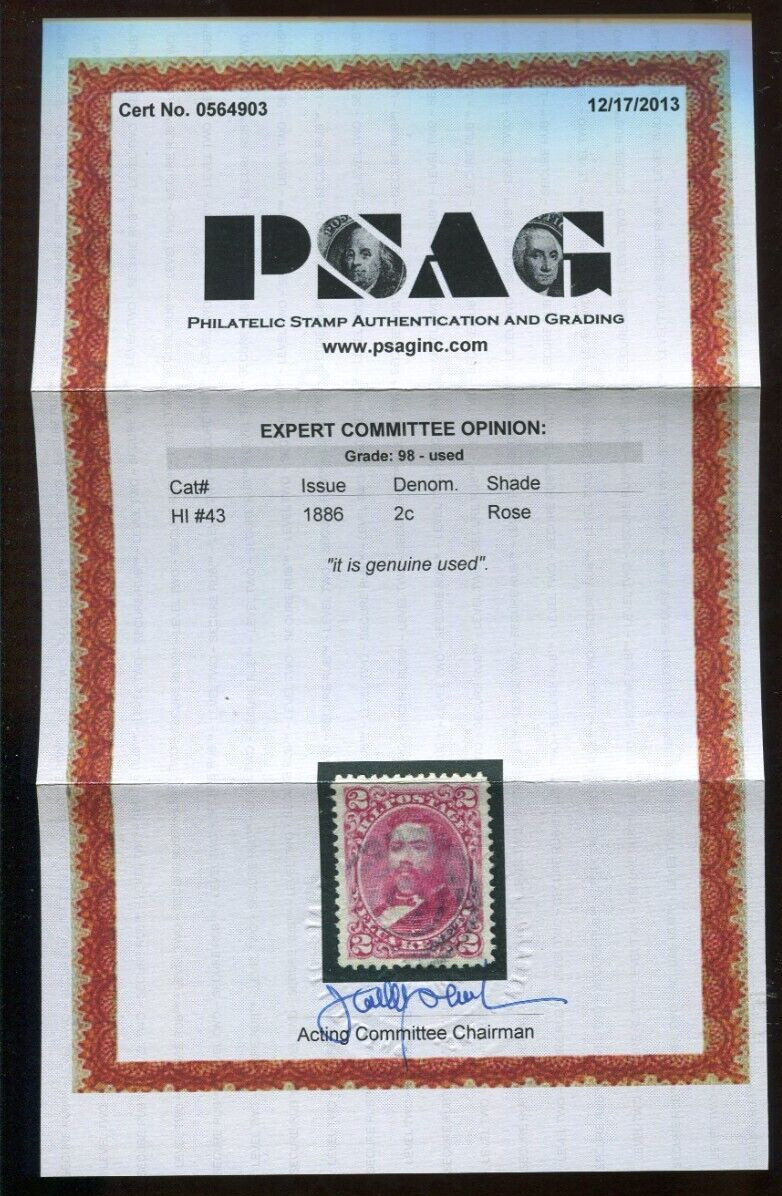 Hawaii 43 Used Stamp with SUPERB 98 Graded PSAG Cert BZ 1699 | United ...