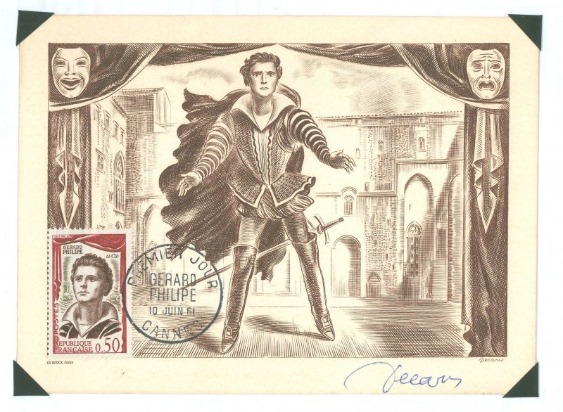 France 1000 1961 French Actor: Gerand Philippe signed by artist: Albert ...