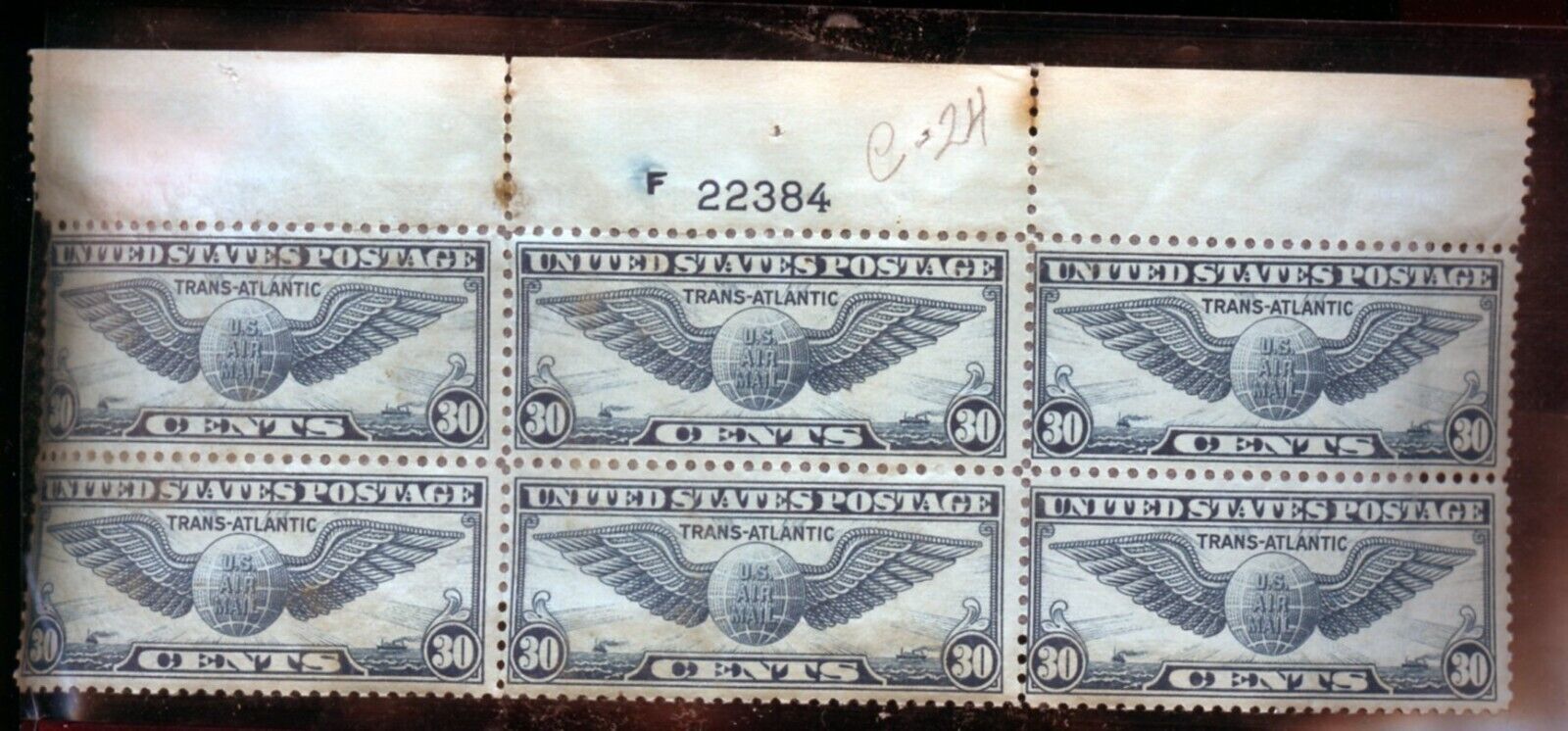 United States Scott #C24 Plate Block Mint Hinged Re-Attaced GUM Damage ...