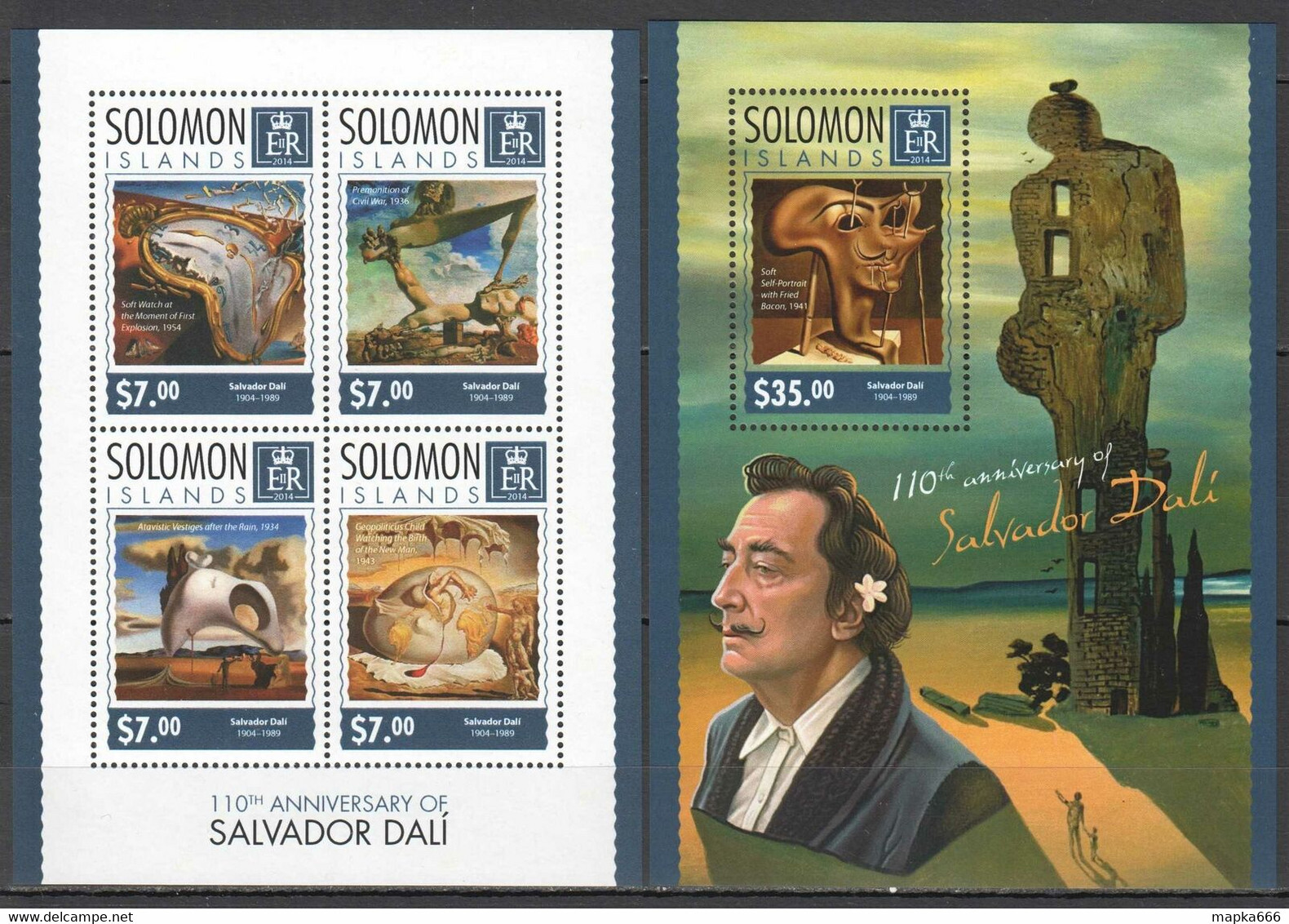 2014 Solomon Islands Salvador Dali Art Paintings #2517-21 1+1 ** Ls287 ...