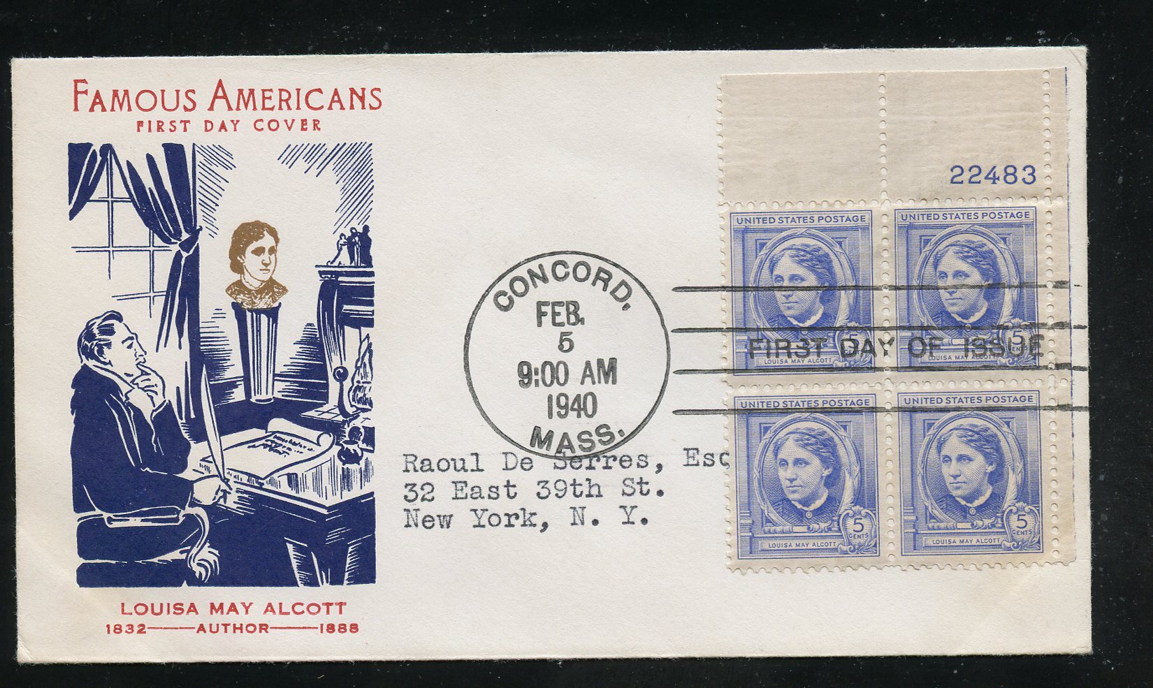 US 862 M=4 Louisa Alcott Famous American Fidelity cachet FDC ADDR ...