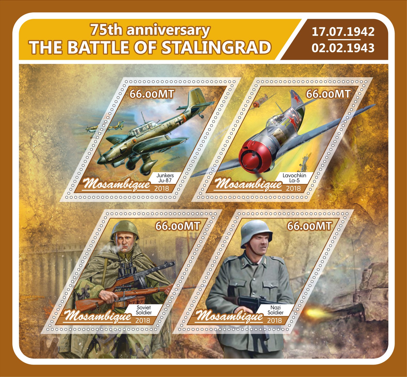 Stamps. WW II. The Battle of Stalingrad 2018 1+1 sheets perforated ...