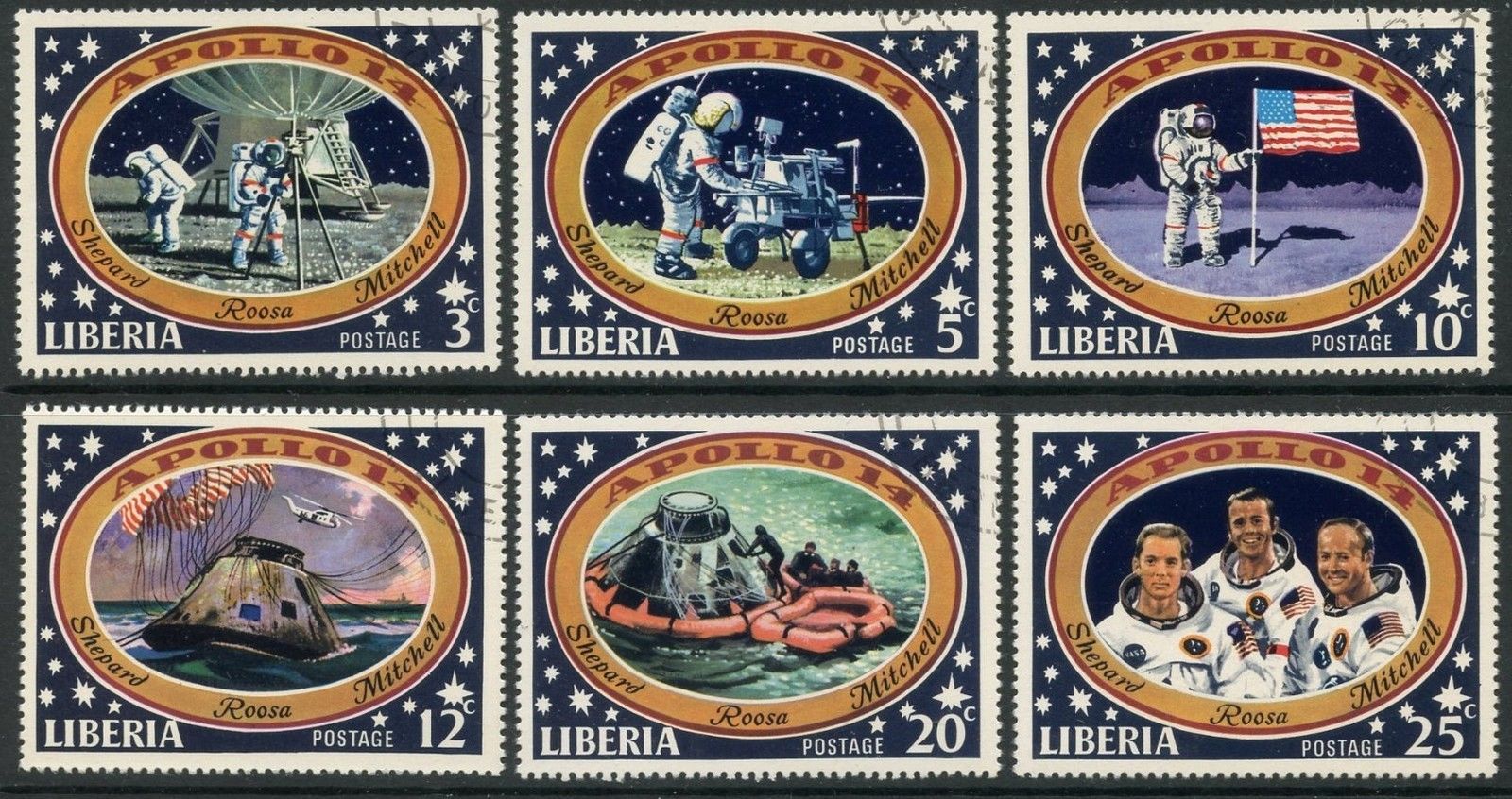 LIBERIA Sc#549-554,C186 1971 Apollo 14 Moon Landing Set & SS Lightly ...