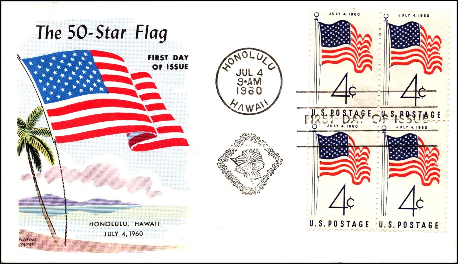Scott 1153 4 Cents 50 Star Flag Fluegel FDC Unaddressed Planty Block ...