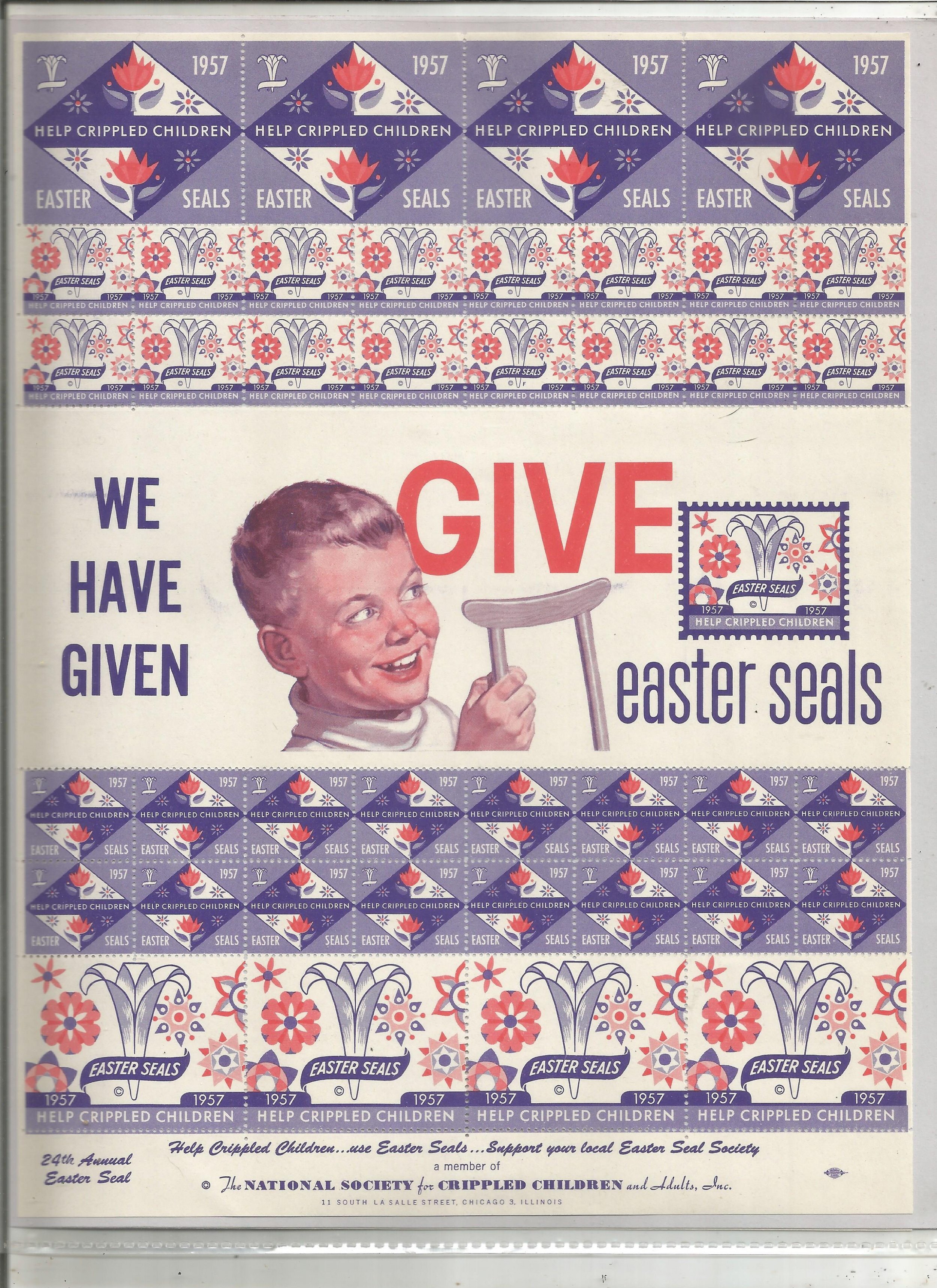 1957 EASTER SEALS, FULL SHEET, MINT / HipStamp
