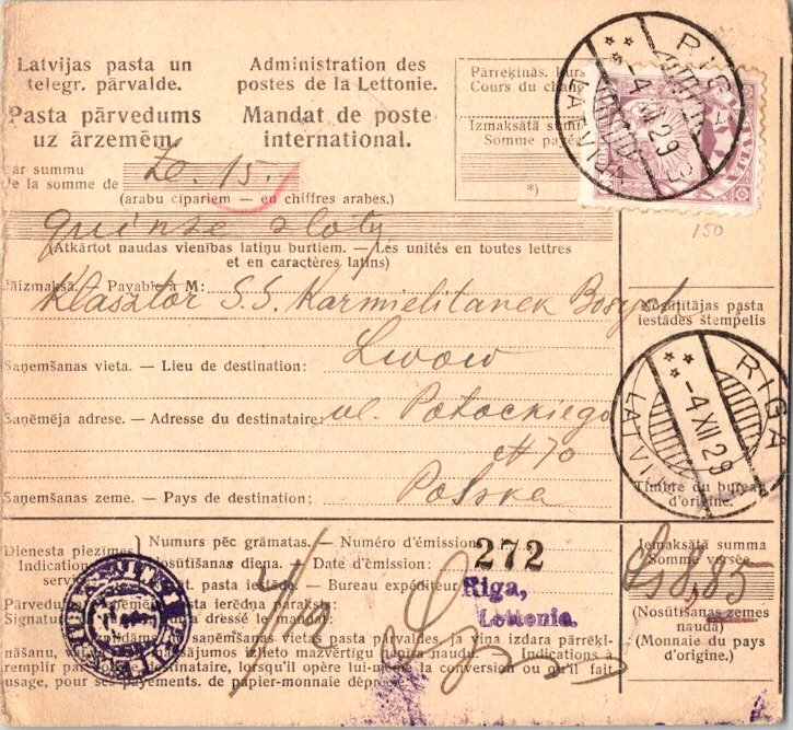 Latvia 40s Arms and Stars 1929 Riga, Latvija Parcel Card to Lwow ...