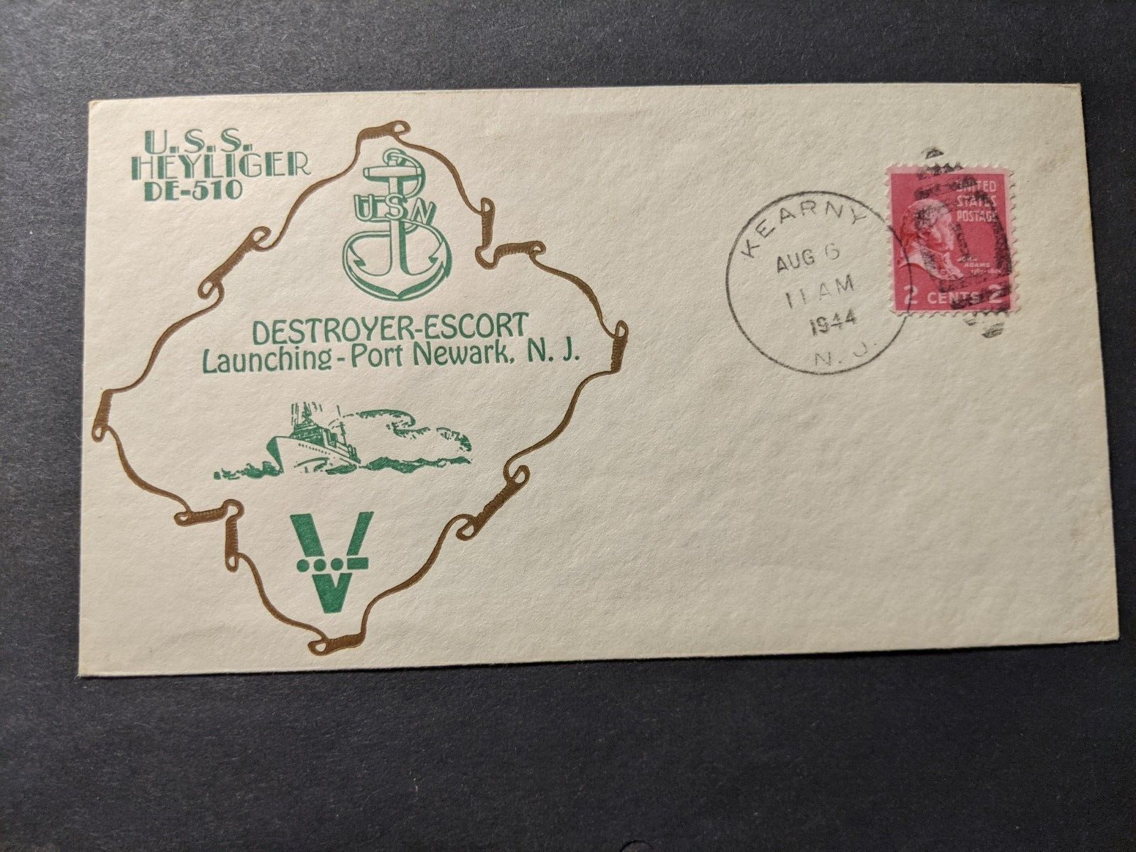 USS HEYLIGER DE-510 Naval Cover 1944 LAUNCH Cachet KEARNY, NJ | United ...
