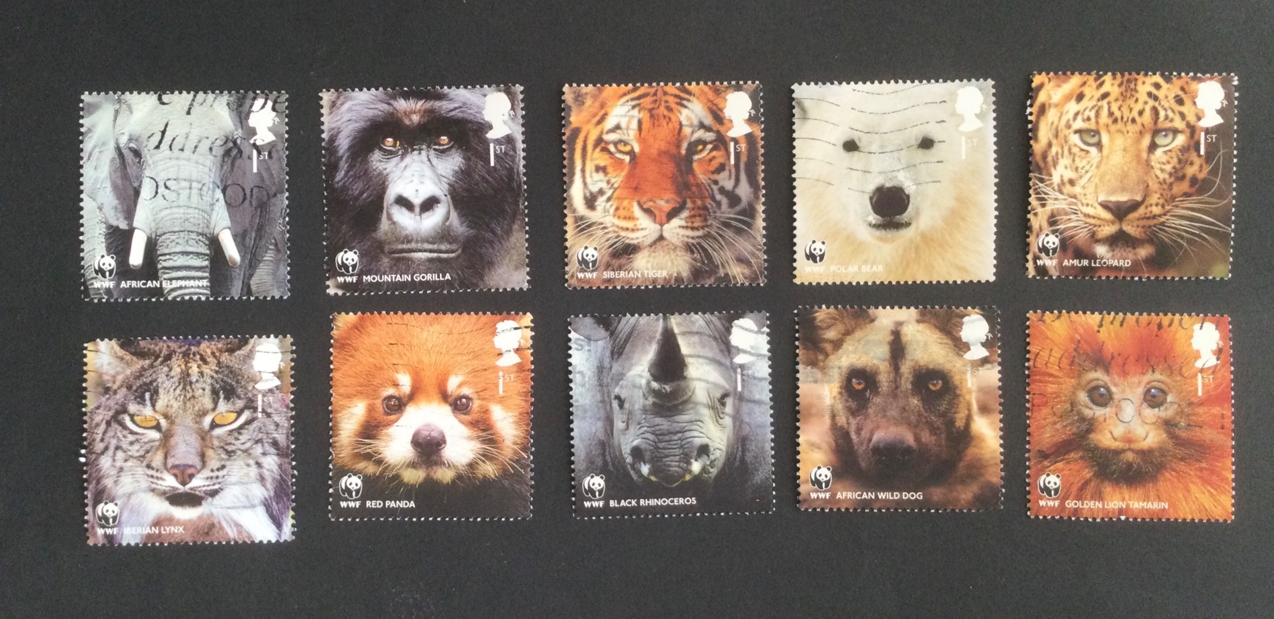 GB 2011. WWF 50th Anniversary.. Wild Animals. Set of 10 used stamps ...