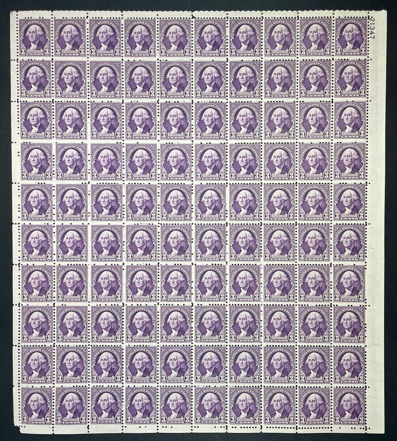 Scott 720 GEORGE WASHINGTON Sheet of 100 US 3¢ Stamps MNH 1932 LL ...