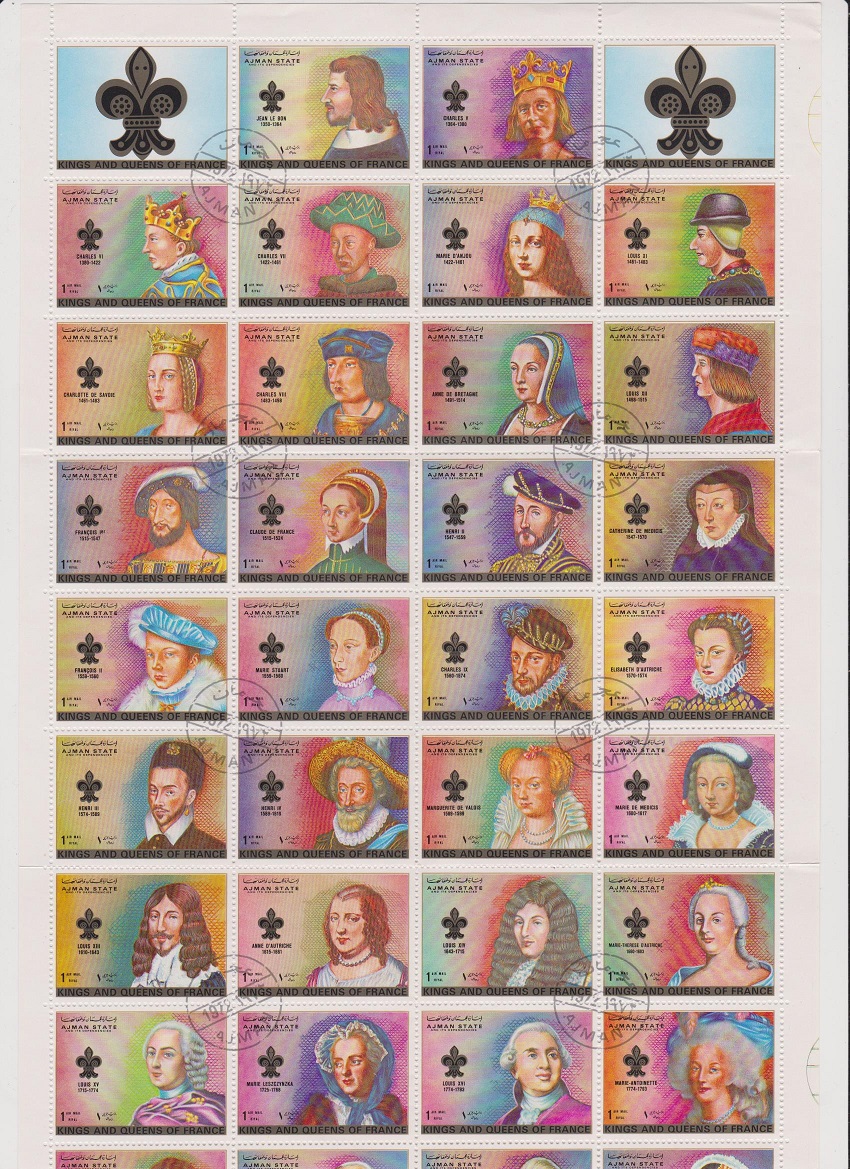 Ajman Kings and Queens of France Full Sheet MNH | Middle East - United ...