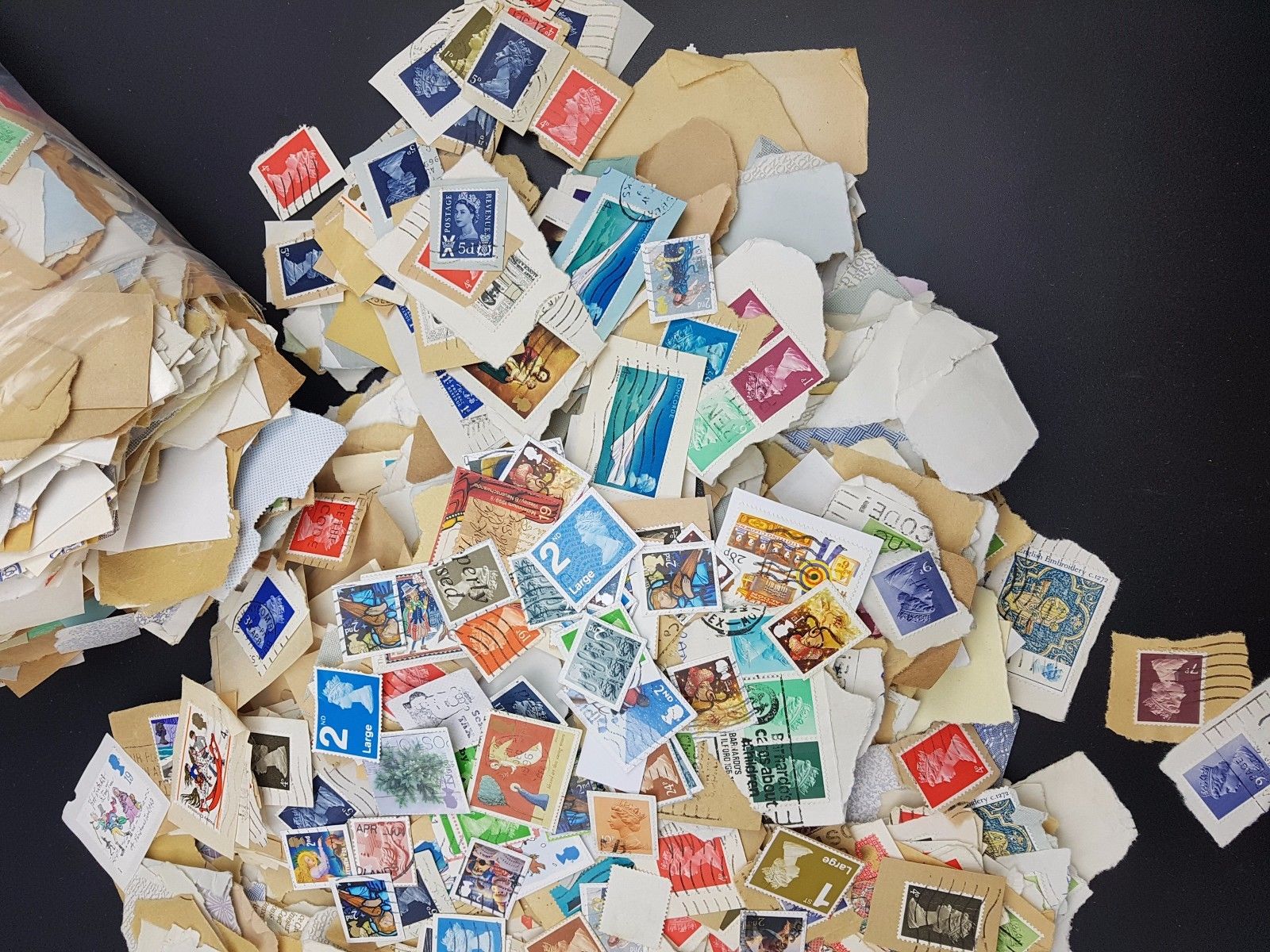 GB Mixed Used Stamps On Paper, 200g Taken Randomly From Large Bag Of ...