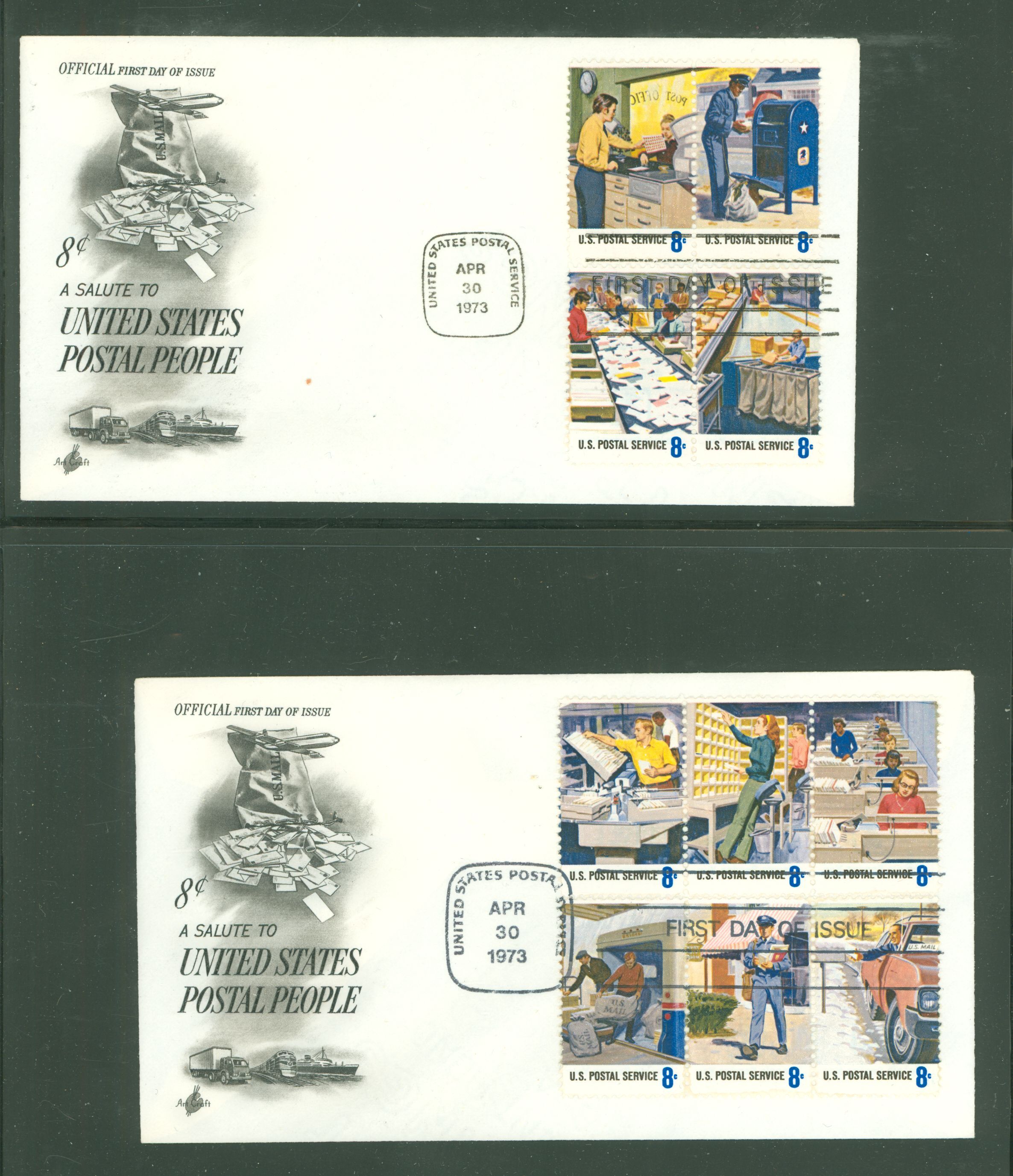 US 1489-98 1973 Complete set of 10 split between 2 U/A, Postal people ...
