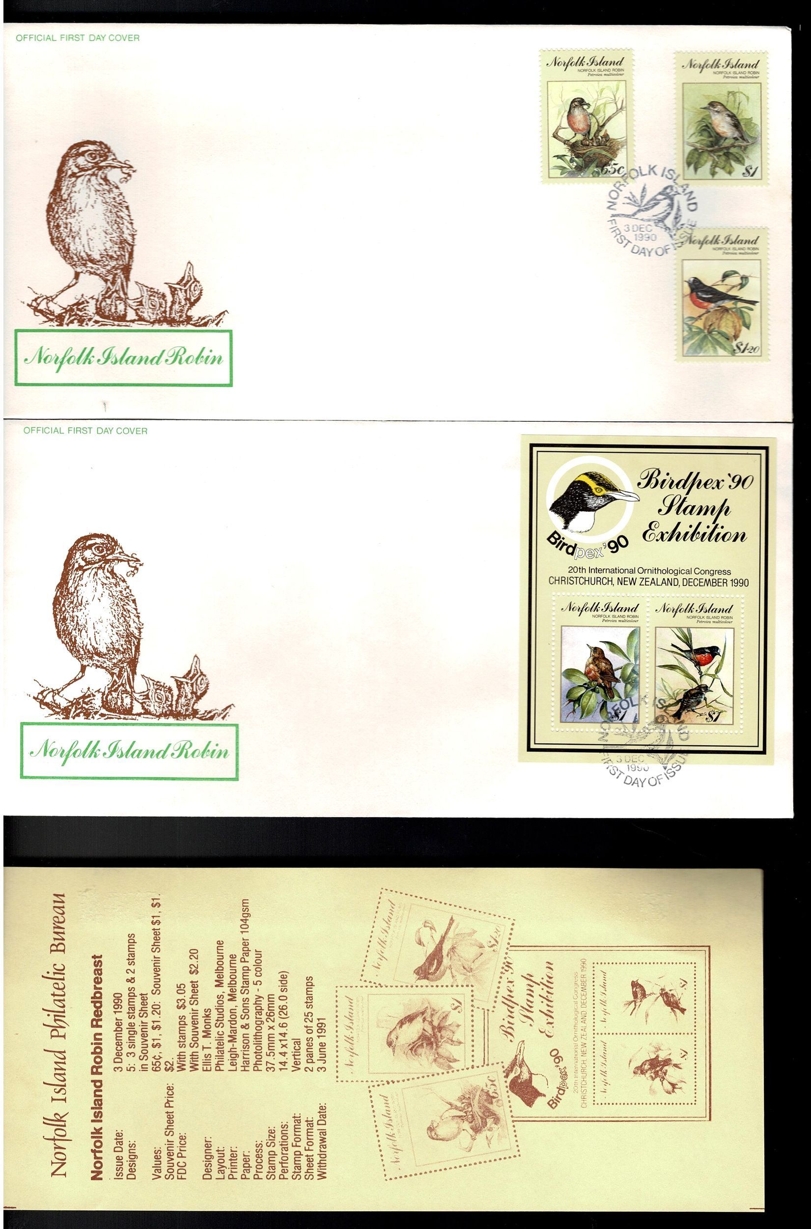 Norfolk Island 1990 Robin Redbreast - Bird Set of 2 FDCs | Australia ...