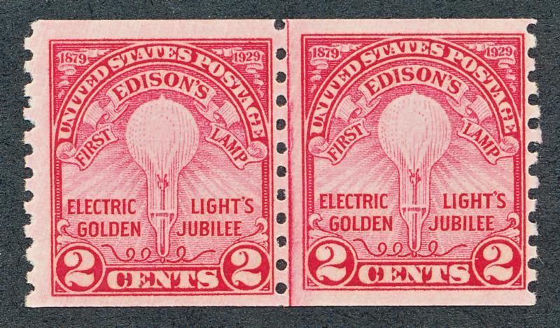UNITED STATES 656 MINT NH FINE LINE PAIR EDISON COIL / HipStamp