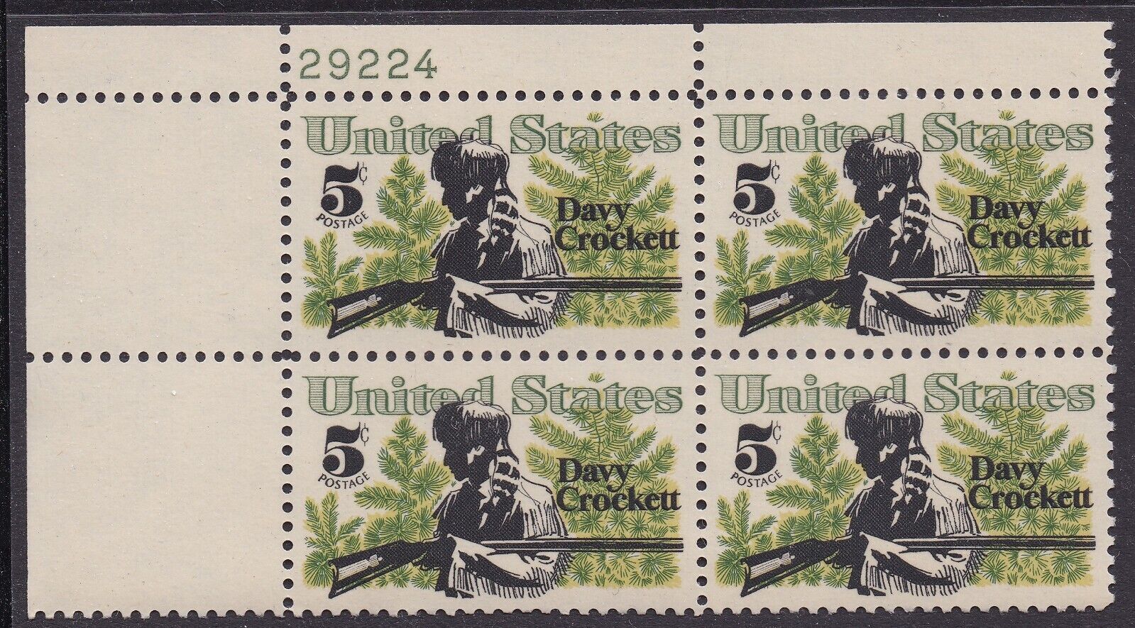 US 1330 Davy Crockett 5c plate block UL 29224 (4 stamps) MNH 1967 ...