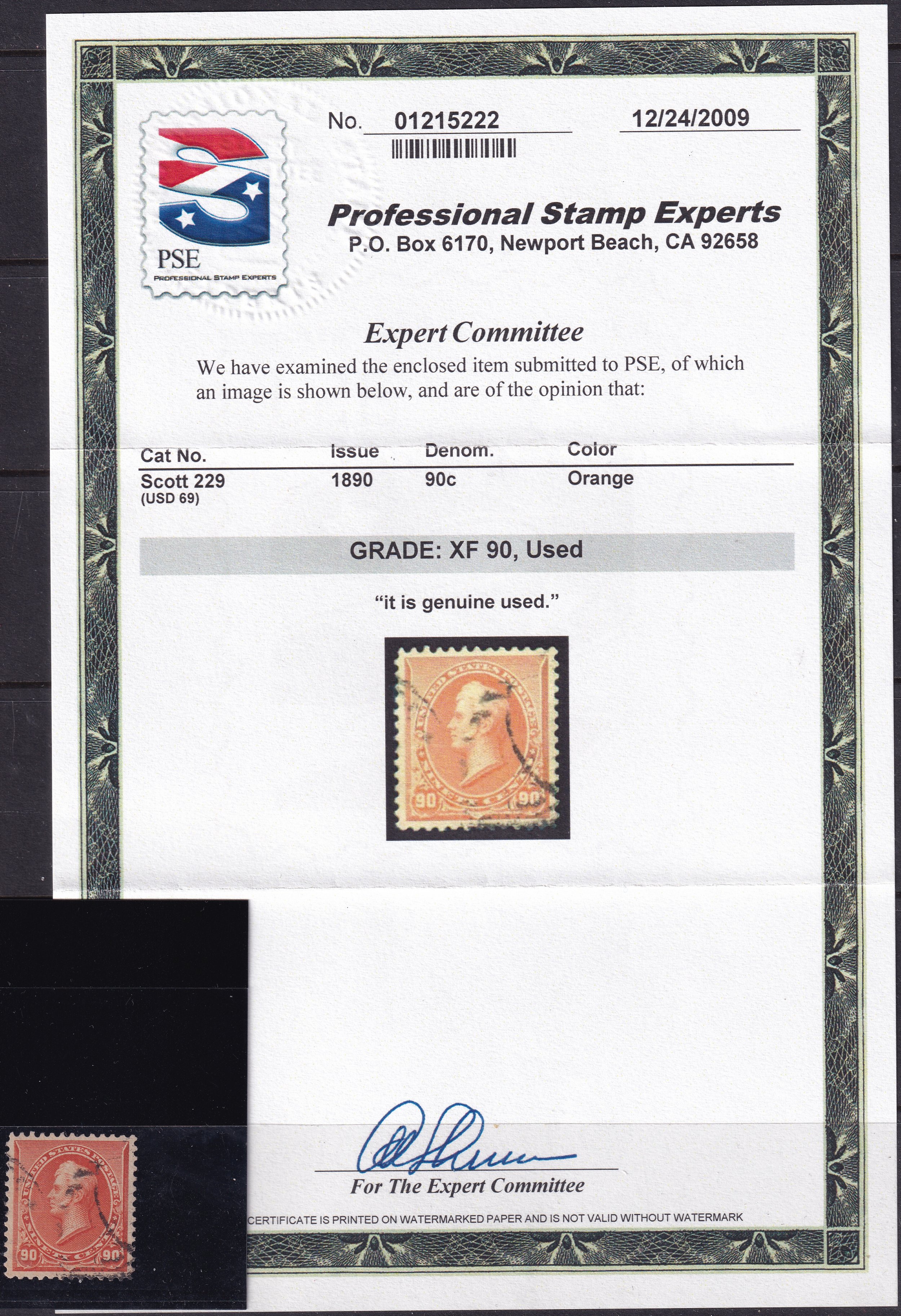 #229 Used, XF, PSE cert #01215222 (SMQ 90 - $325) (CV $140 - ID46140 ...