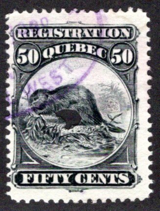 van Dam QR10, 50c, 1870 Beavers, used, Quebec Canada Registration ...