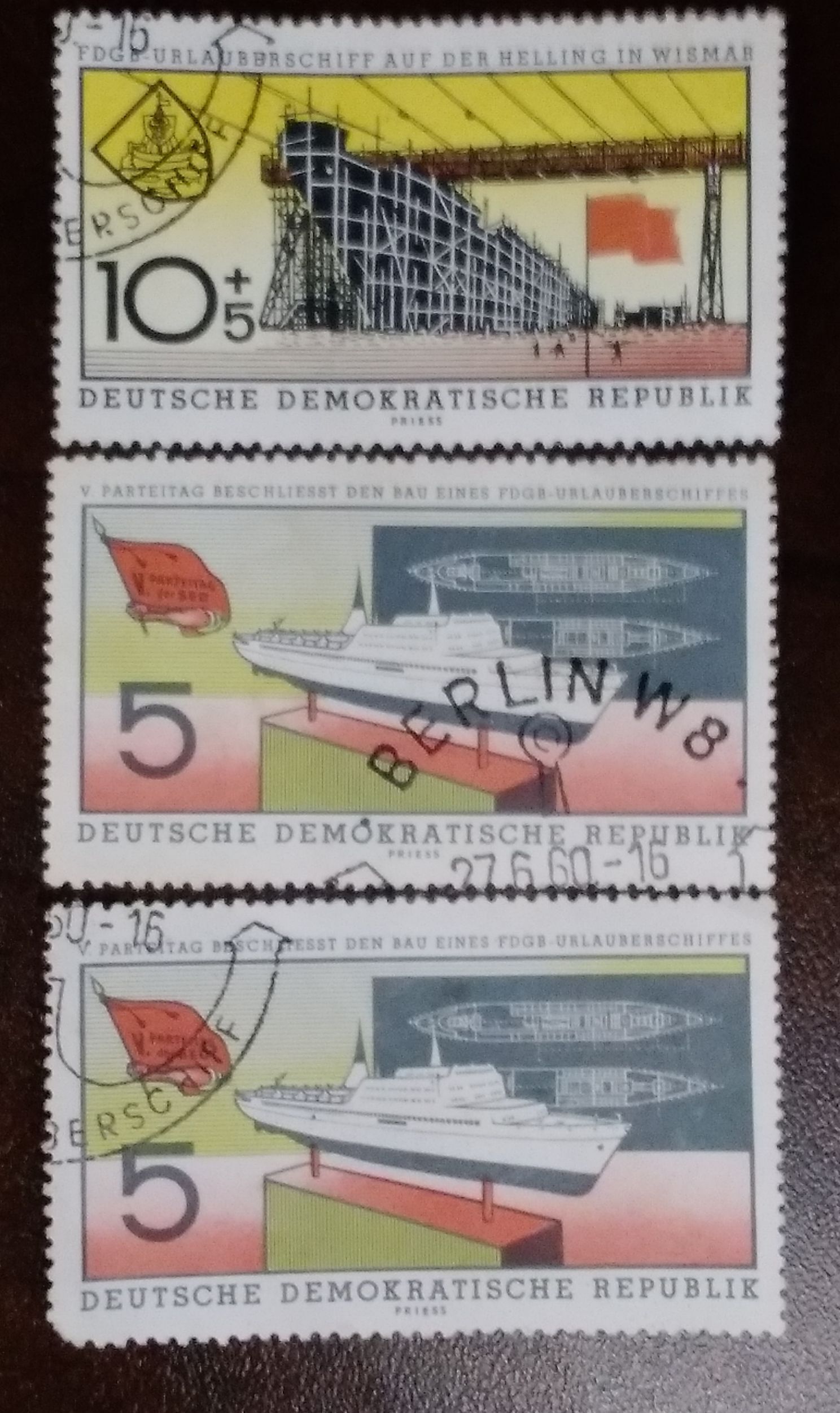 Dutches Democratic Republik 5,5,10+5 (middle stamp has rare Berlin w8 ...