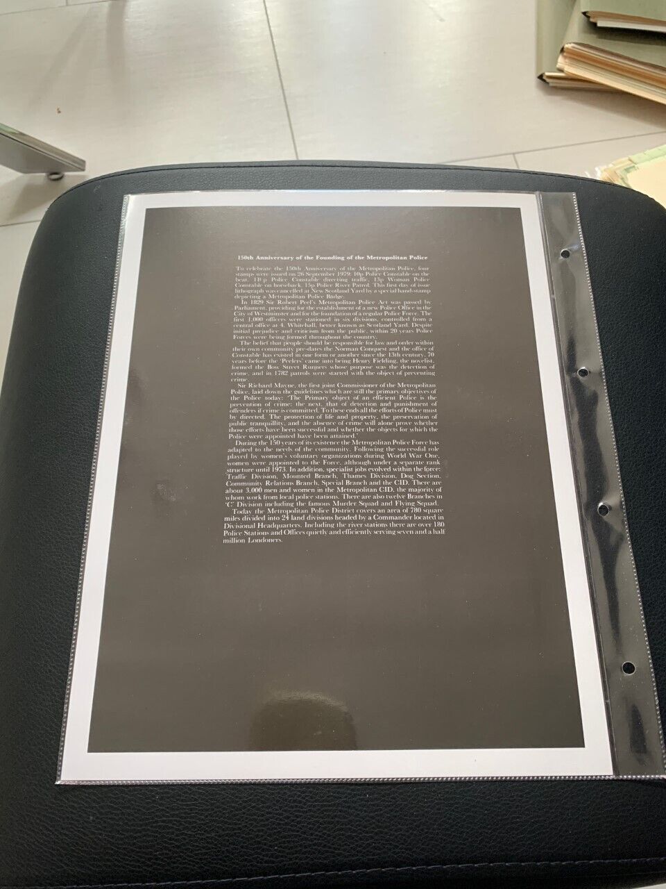 Great Britain metropolitan police force FDC panel big size with plastic ...