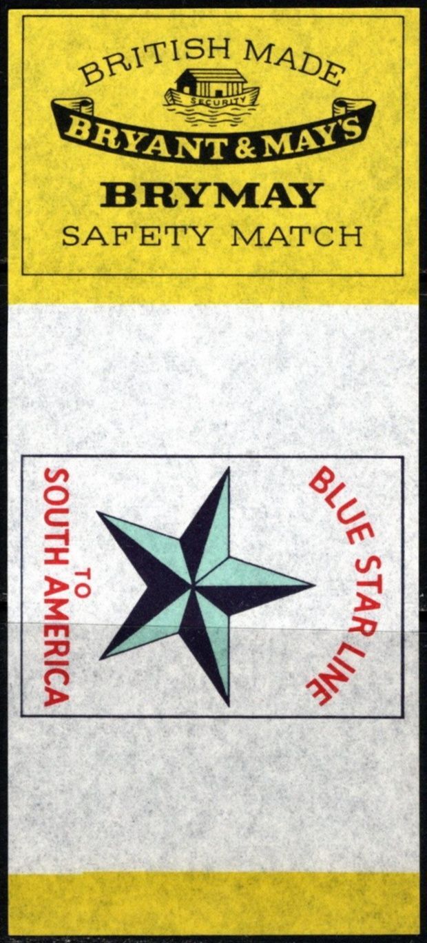 Vintage Original Bryant & Mays Match Box Label (Full Wrap) Blue Star ...