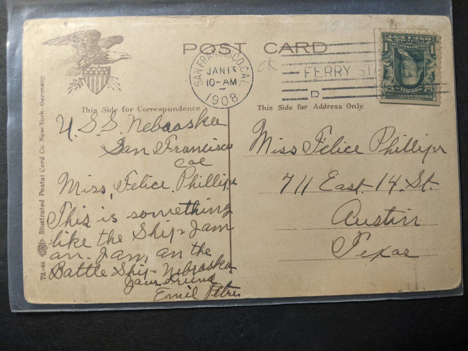 Battleship USS NEW JERSEY BB-16 Naval Postcard 1908 SF, CA w/ USS ...