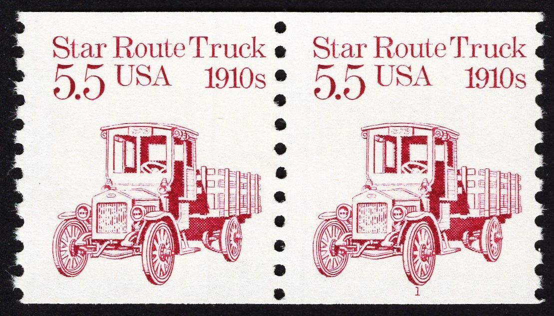 US 2125 MNH VF 5.5 Cent Star Route Truck 1910's Coil Pair | United ...