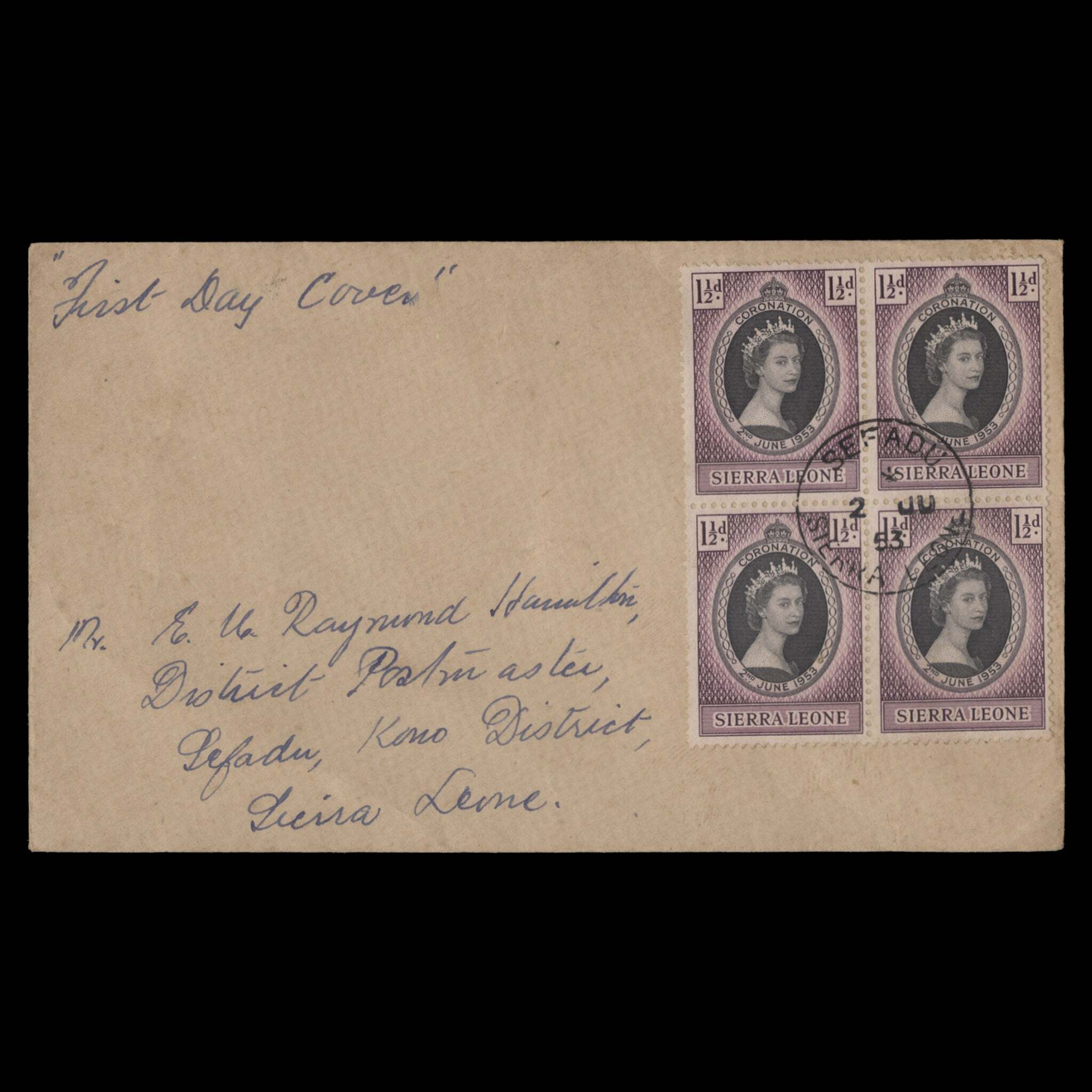 Sierra Leone 1953 (FDC) 1½d Coronation block, SEFADU | Africa - Sierra ...