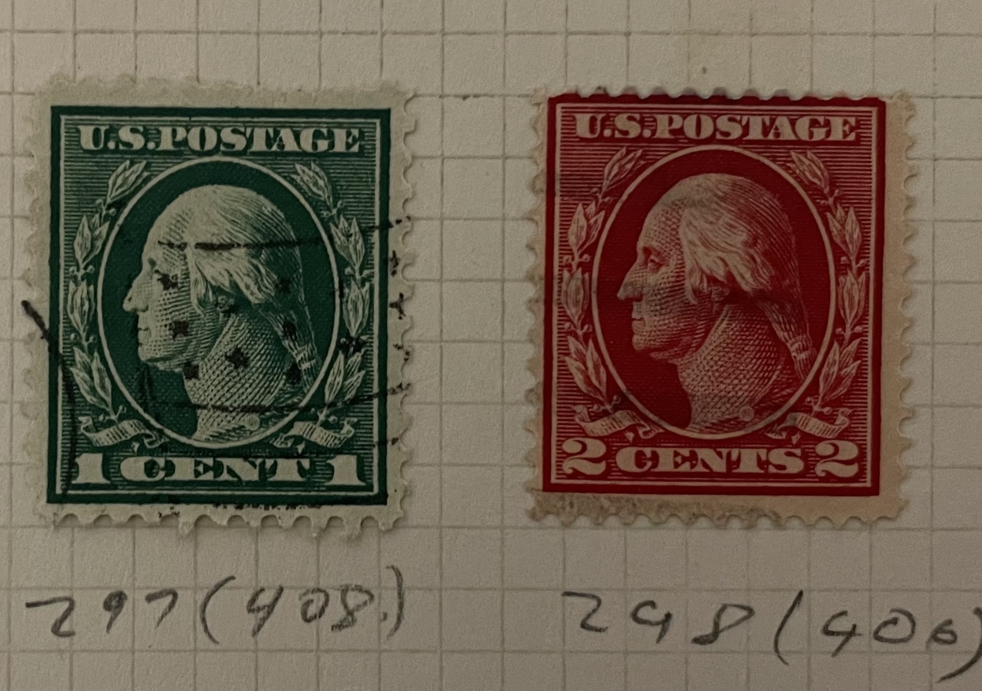 Set of 1912 George Washington 1 and 2 Cent Stamps | United States ...