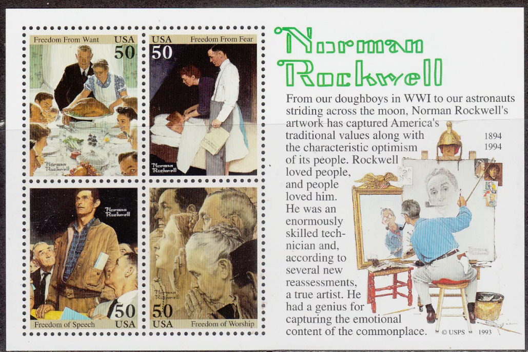 Scott#: 2840 - Norman Rockwell $2 1994 AP souvenir sheet of four MNHOG ...
