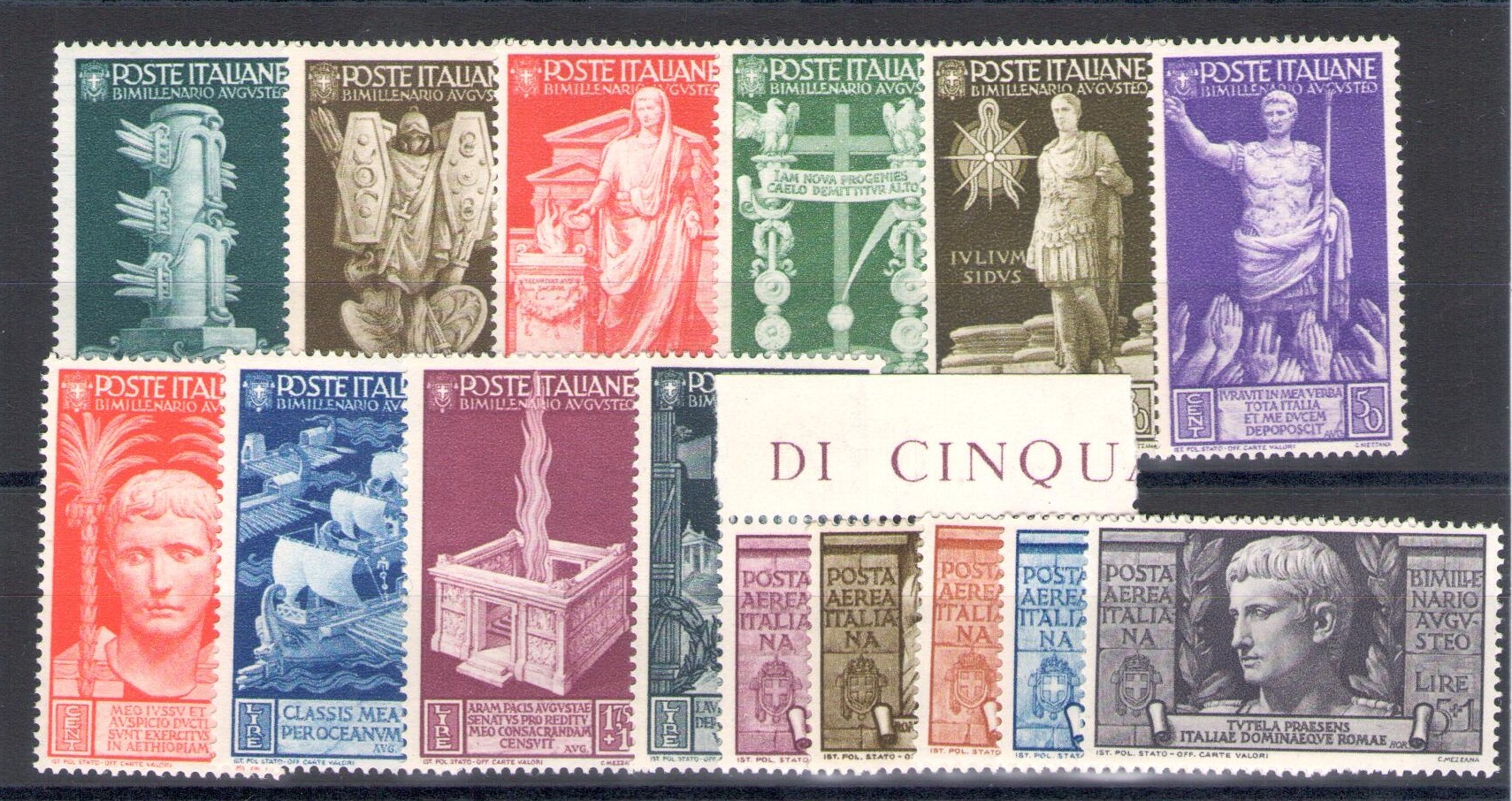 1937 Italy - Kingdom, bimillenary Augustus n. 416/25 + Air Mail no. 106 ...