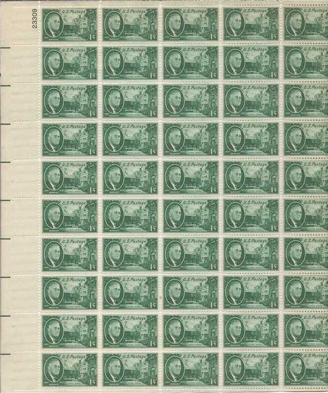 US Stamp - 1945 Franklin Roosevelt & Hyde Park - 50 Stamp Sheet #930 ...