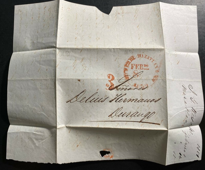 1850 Mazatlan Sinaloa Mexico Letter Sheet Cover to Delius Brothers In ...