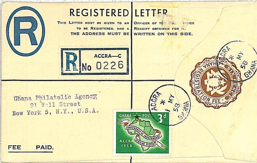 15307 - Ghana - Postal History - Registered Stationery 1958 Eagles ...