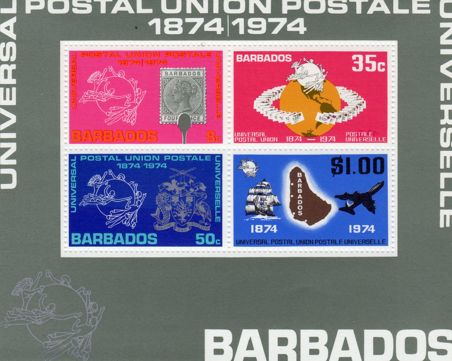 Barbados 1974 Sc415a Upushipsaircraftstamp On Stamp Ss 1 Mnh Vf Caribbean Barbados 9340