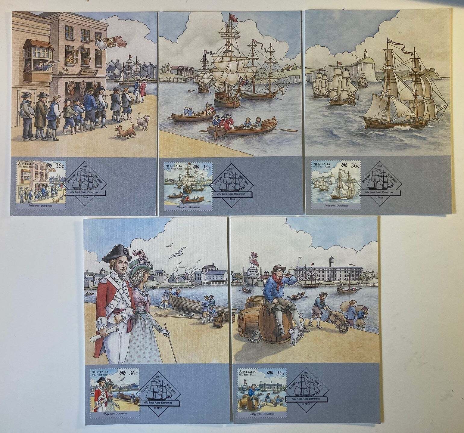 Australia 1987 FDC maxicard The First Fleet Departure ships uniforms ...