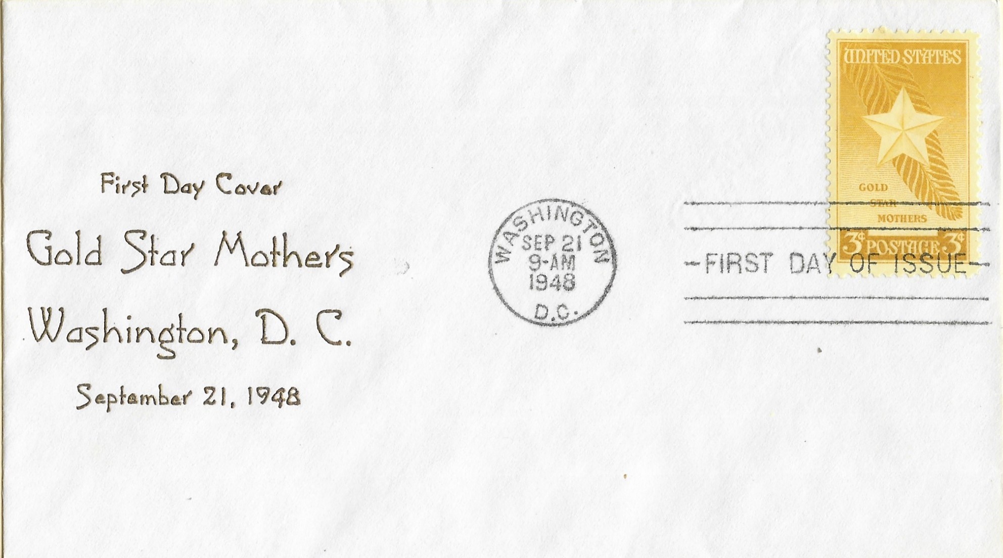 1948 FDC, #969, 3c Gold Star Mothers, Nix | United States, General ...